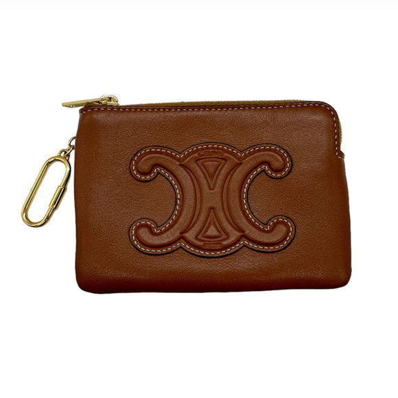 Celine | Bags | Celine Triomphe Coin Case Leather Brown Unisex | Poshmark